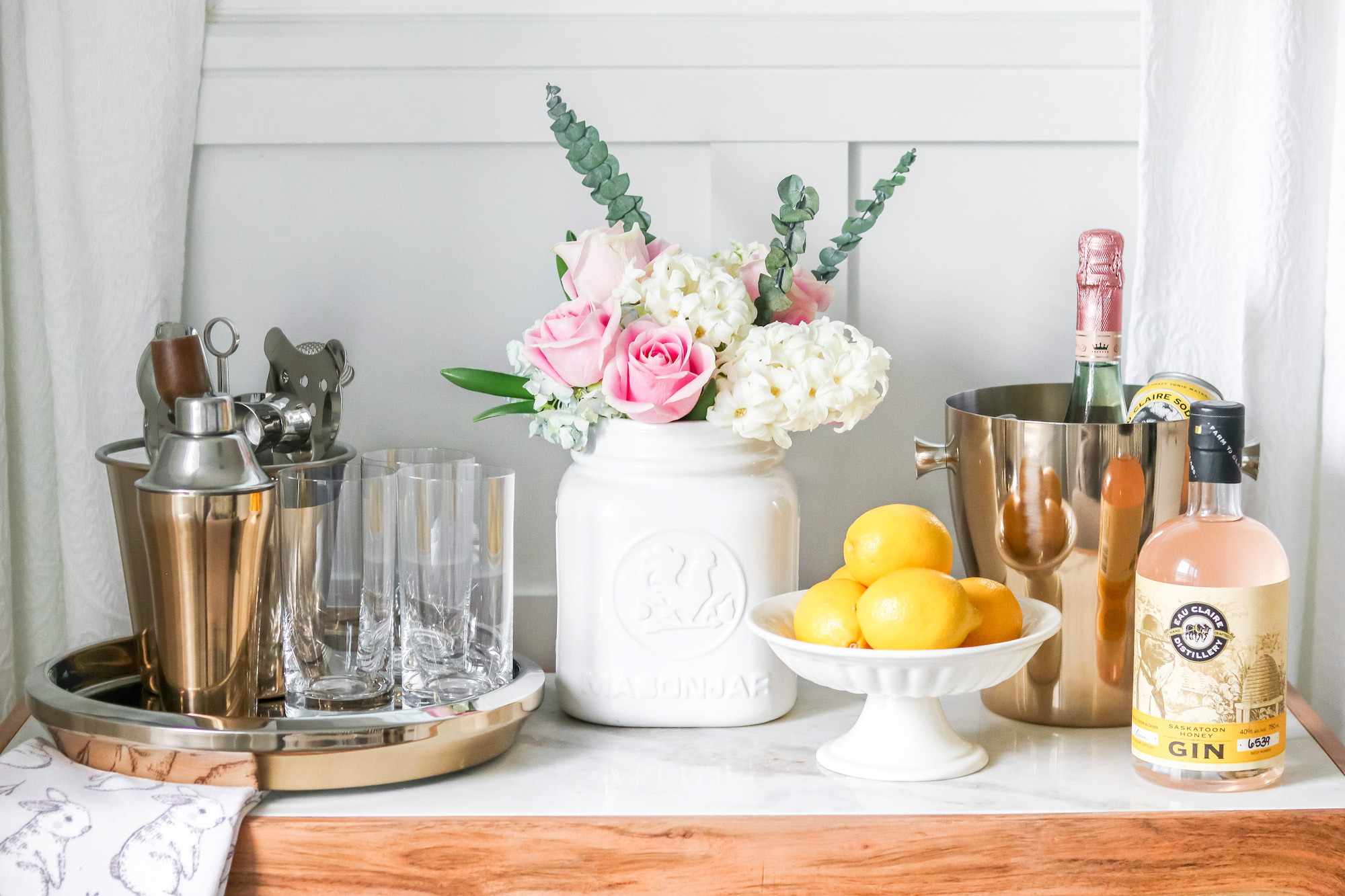 Spring Bar Cart Styling • Chandeliers and Champagne